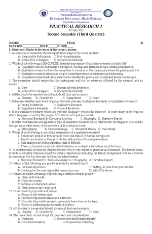 TOS-Sample practical research 1 3rd quarter - Republic of the ...