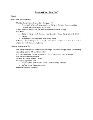 Screenwriting Week 8 - Screenwriting (Short Film) Week 8 Psychological ...