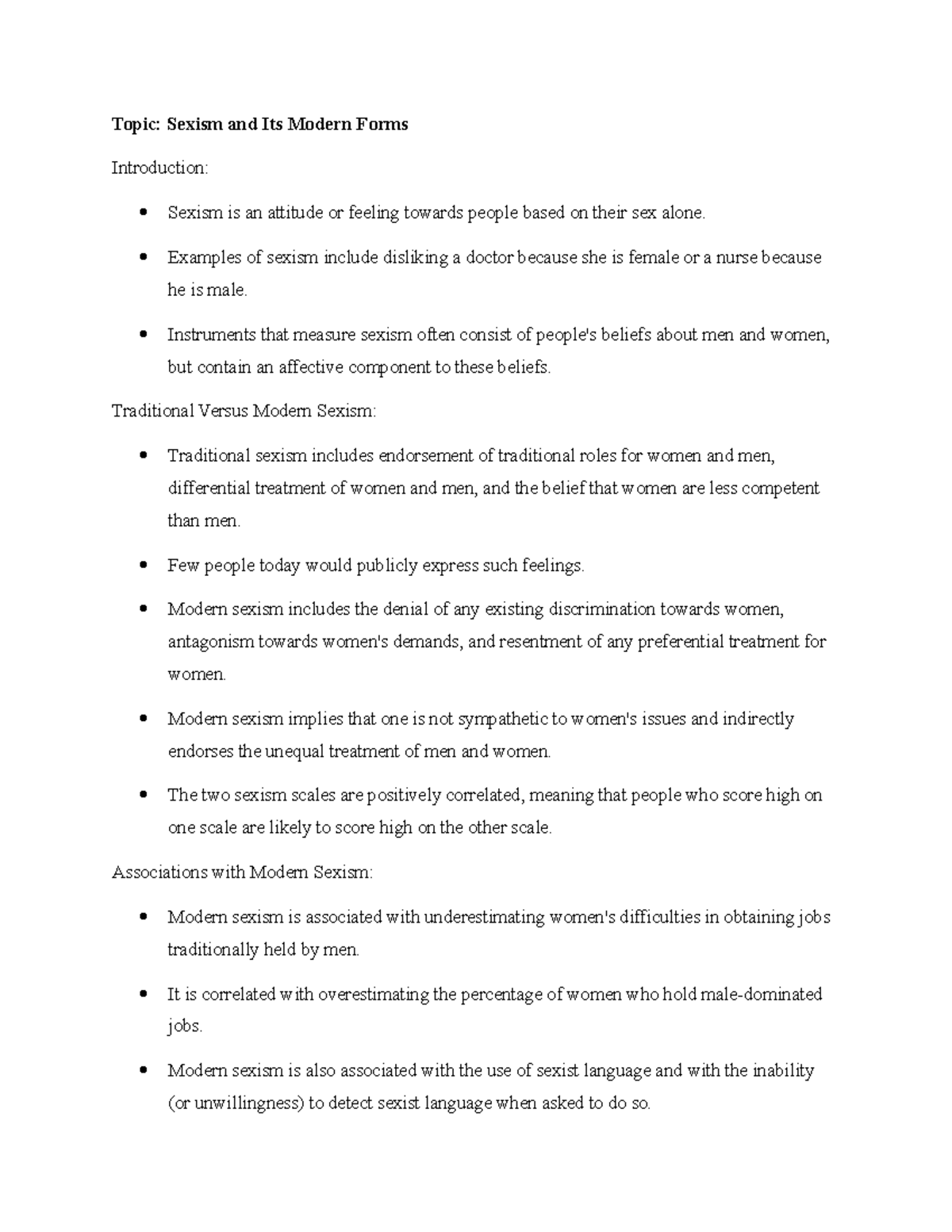 Gender Notes Topic Sexism And Its Modern Forms Introduction Sexism