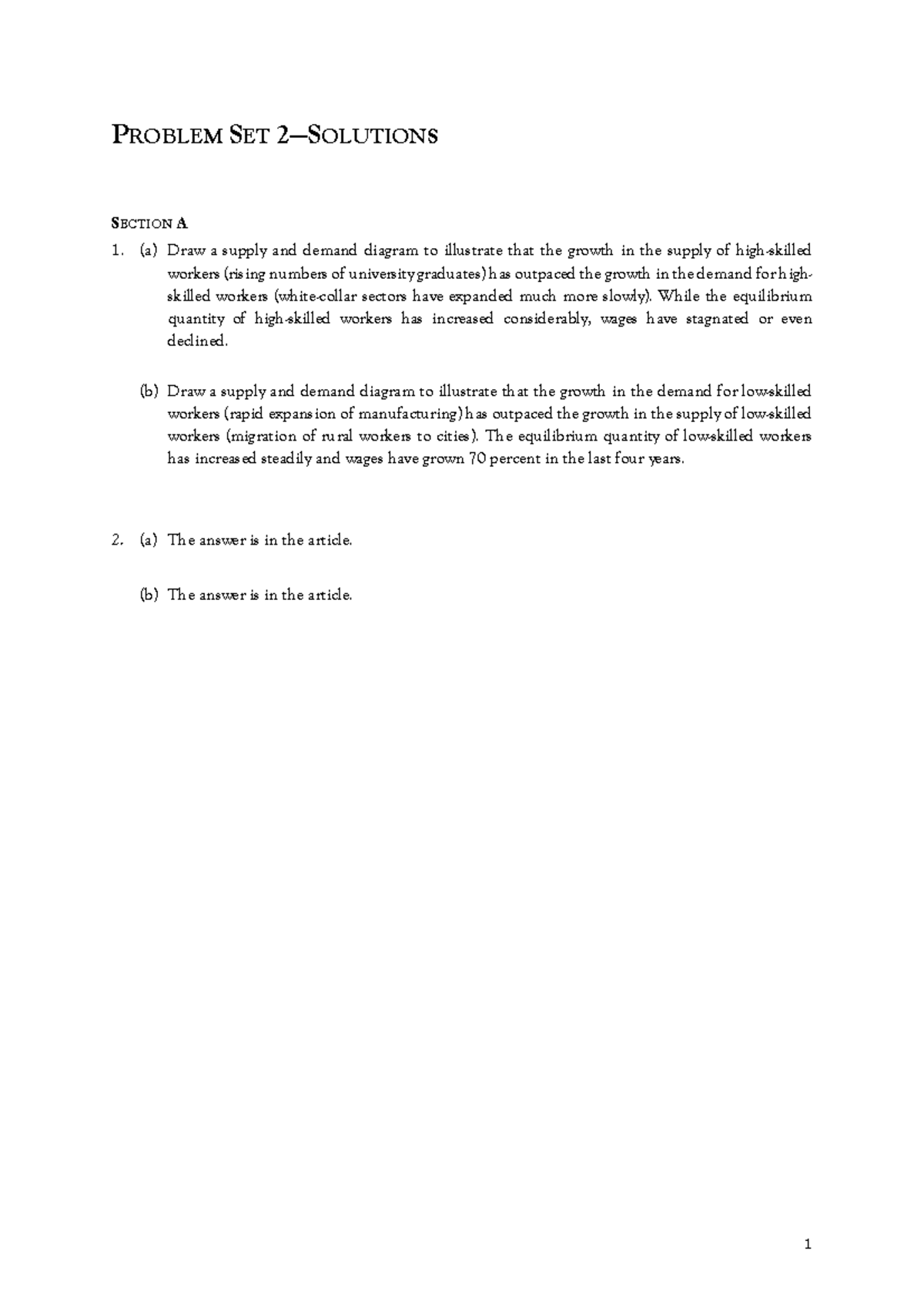 Problem Set 2 - Solutions - PROBLEM SET 2óSOLUTIONS SECTION A (a) Draw ...