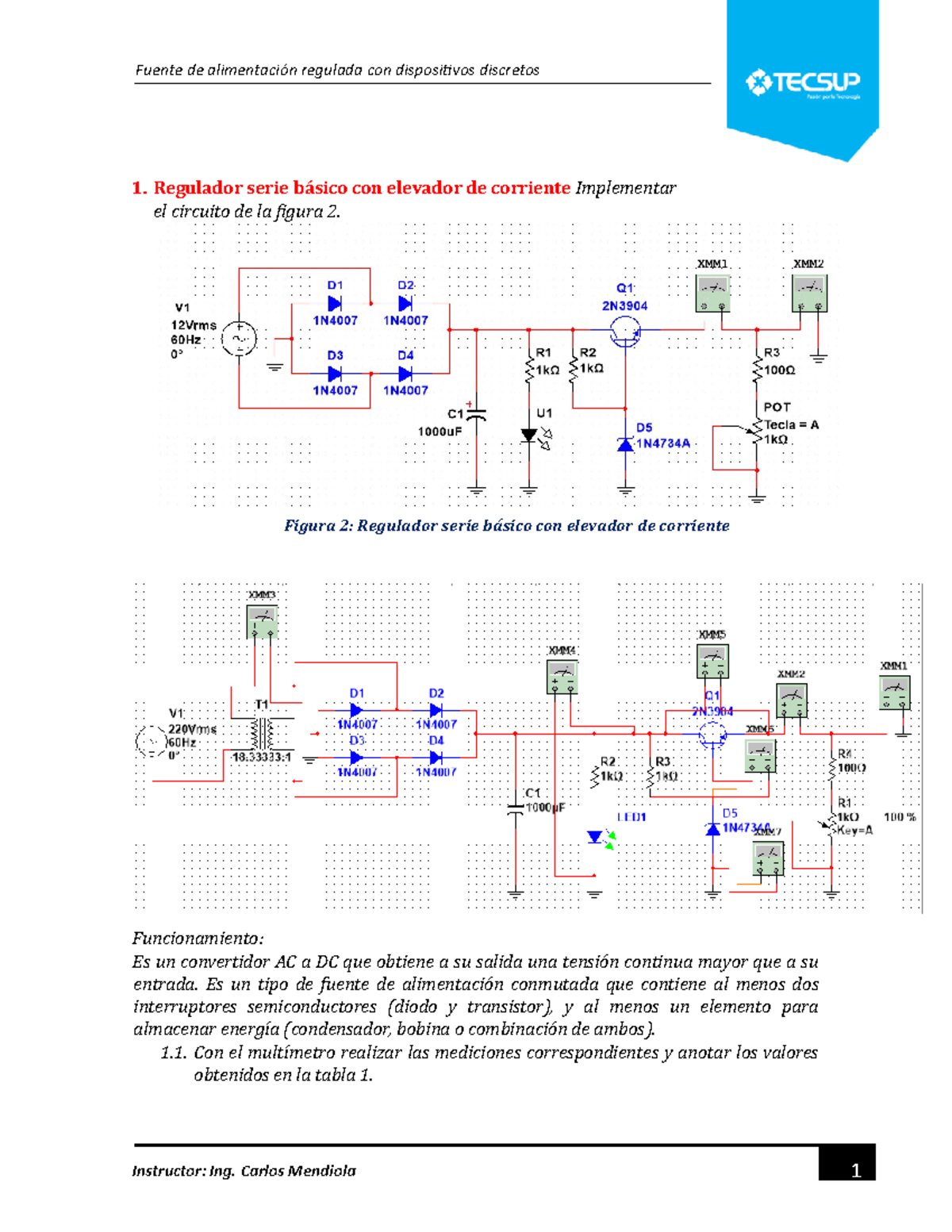 Lab 07 Fuente de alimentación regulada con dispositivos discretos ...