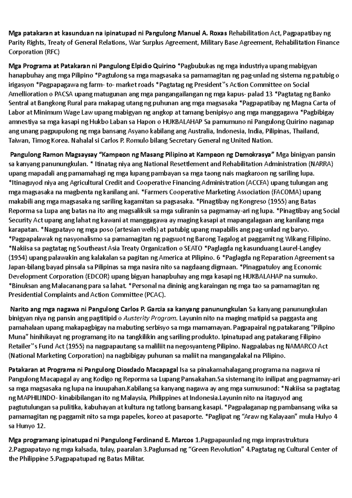 Reviewer in ap 6 - Mga patakaran at kasunduan na ipinatupad ni ...