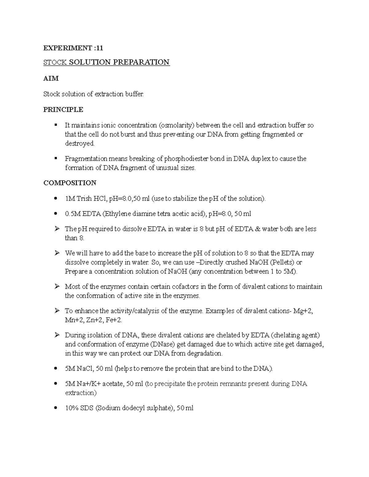 Experiment new file - EXPERIMENT : STOCK SOLUTION PREPARATION AIM Stock ...