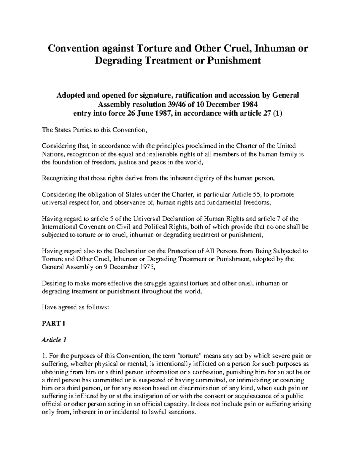 Convention against Torture and Other Cruel, Inhuman or degrading ...