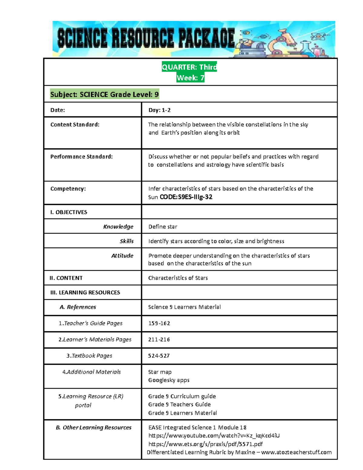 Earth Science Week 7, Day 1-2 - QUARTER: Third Week: 7 Subject: SCIENCE ...