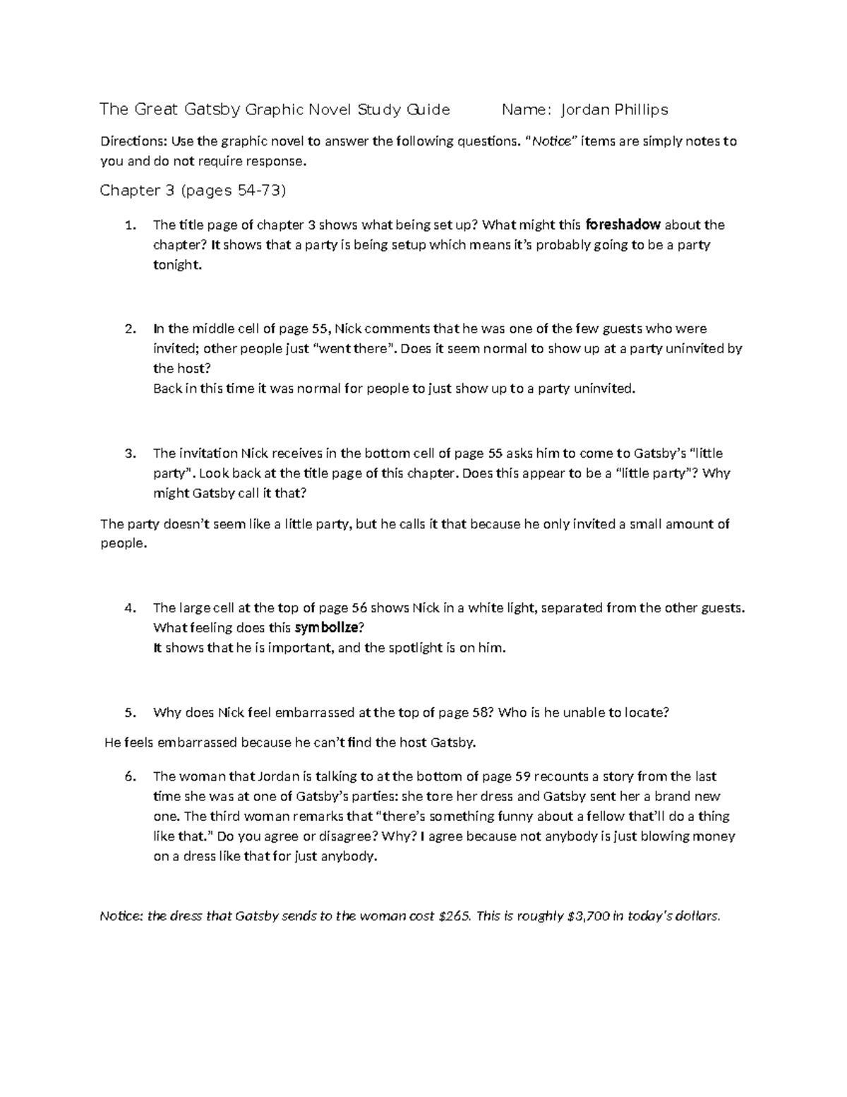 Ch - Cheese - The Great Gatsby Graphic Novel Study Guide Name: Jordan ...