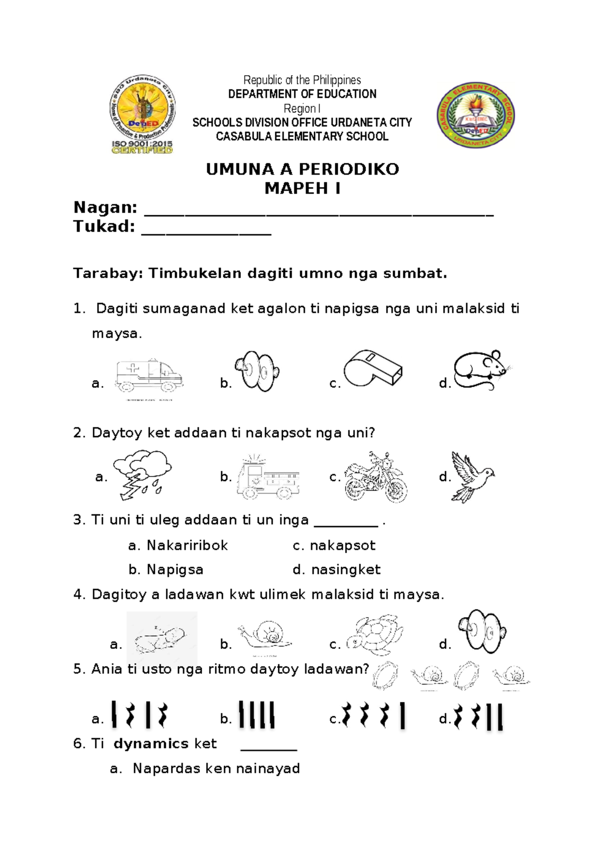 Mapeh- Grade 1 Q1 - Republic of the Philippines DEPARTMENT OF EDUCATION ...