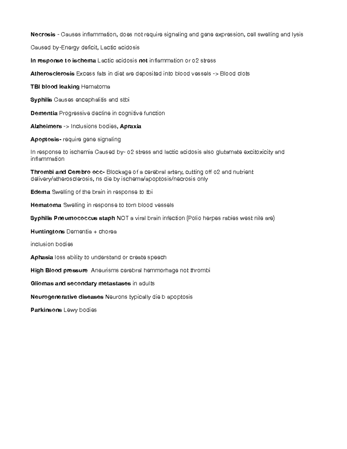 Necrosis - Lecture notes 6 - Necrosis - Causes inflammation, does not ...