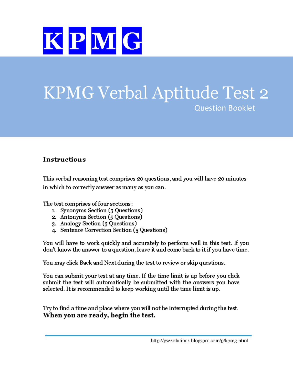 KPMG Verbal Test 2 - Have sense and figure out what you want to do ...