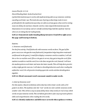 First Lesson Plan - Lesson Plan for 3.15 Shared Reading Book: “There ...