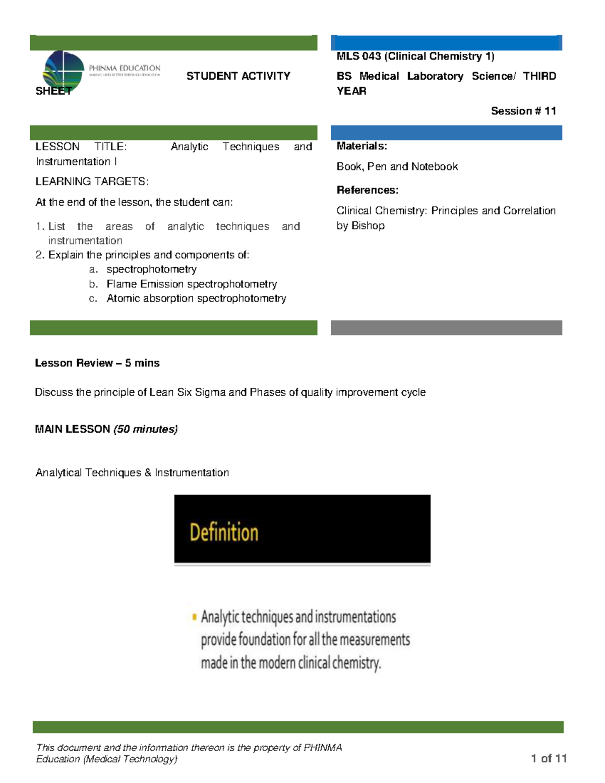 MLS 043 CC1 SAS Module 11 - This document and the information thereon is the property of PHINMA ...