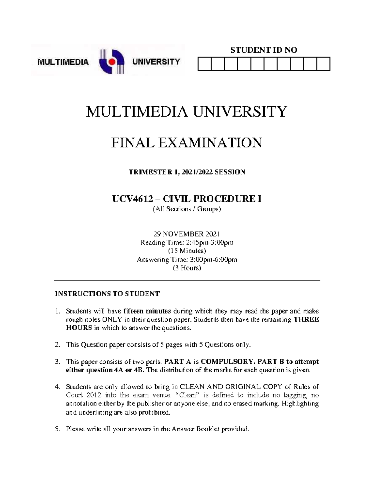 46562 - tutorial - MULTIMEDIA UNIVERSITY FINAL EXAMINATION TRIMESTER 1, 2021/2022 SESSION ...