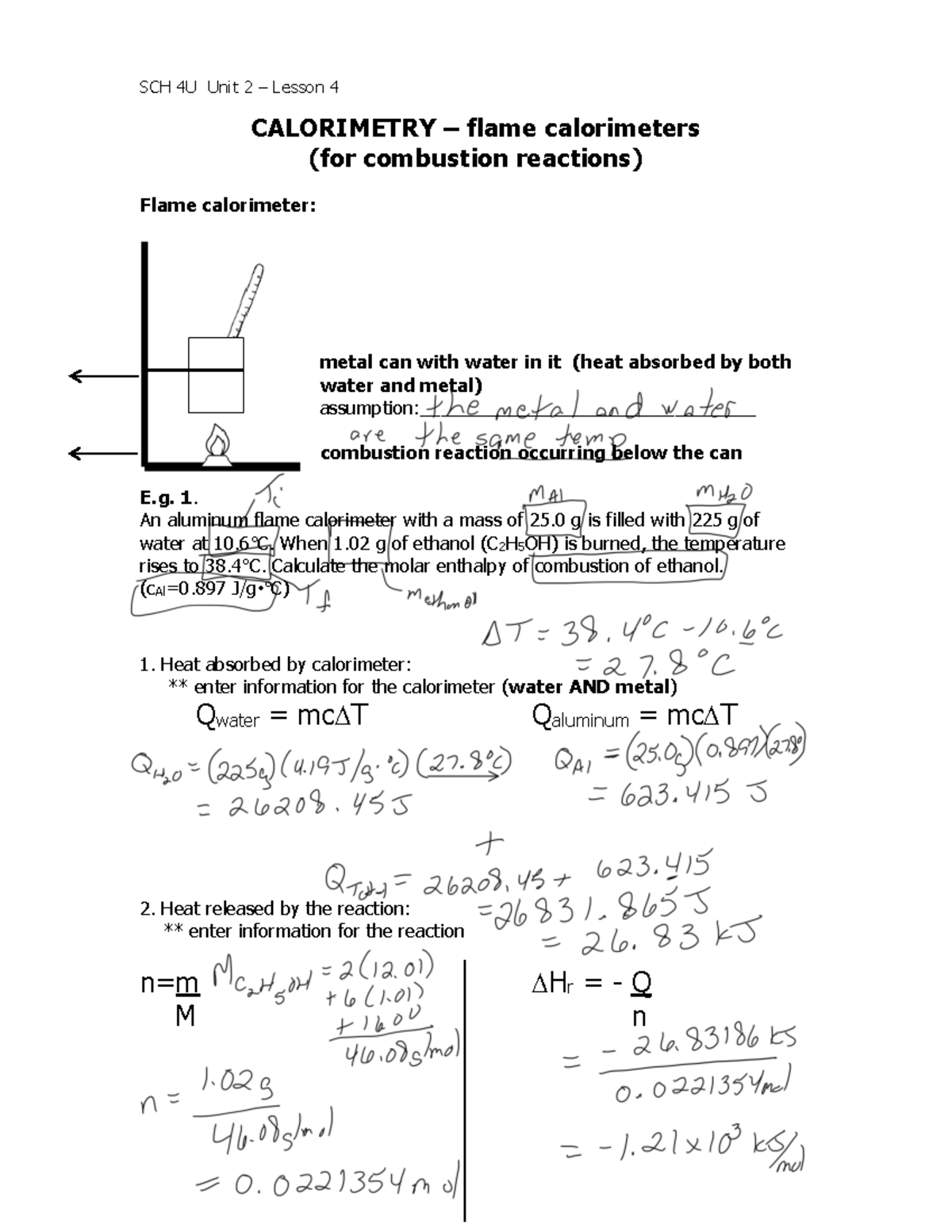 4 Calorimetry flame calorimeters - Copy - SCH 4U Unit 2 – Lesson 4 ...