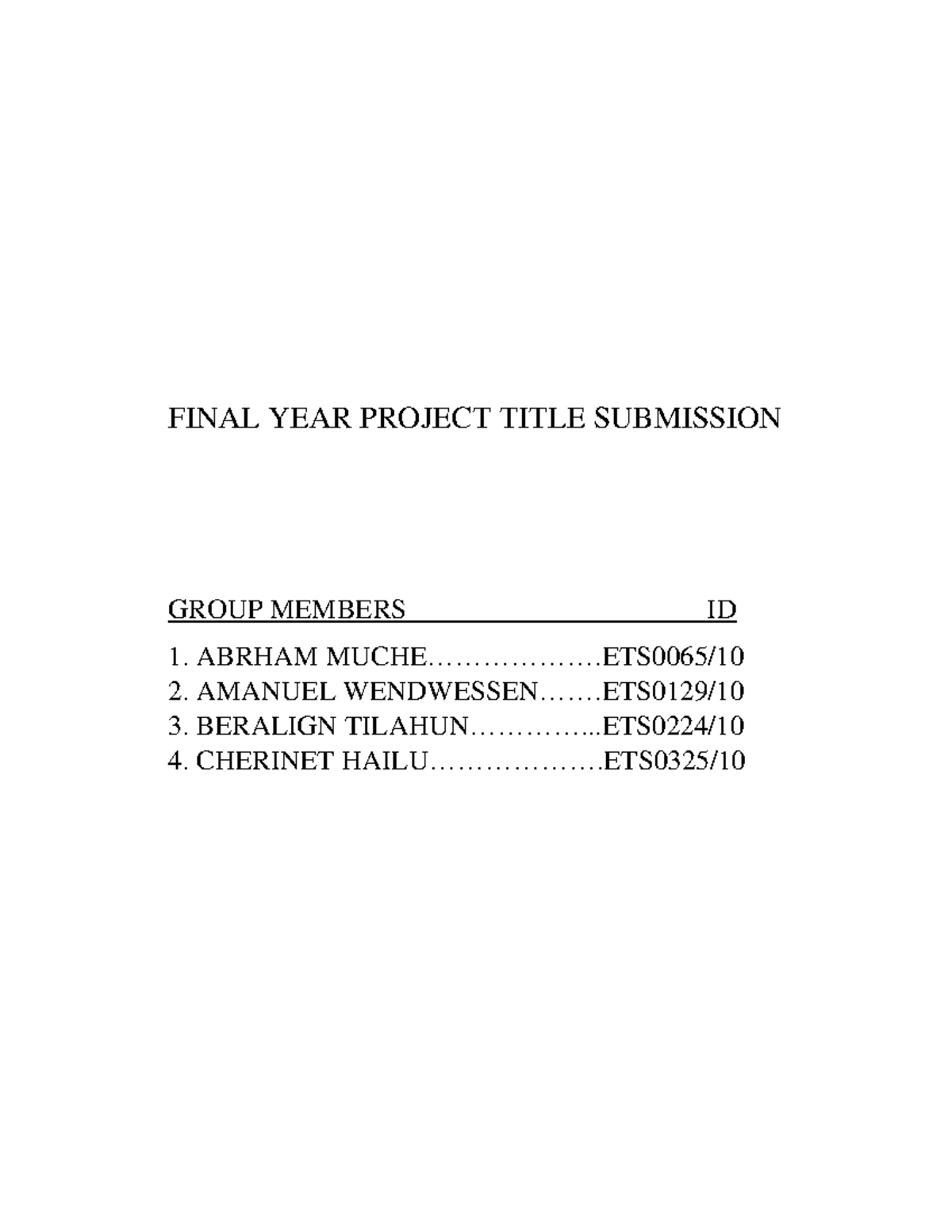 Final YEAR Project Title Submission - FINAL YEAR PROJECT TITLE ...