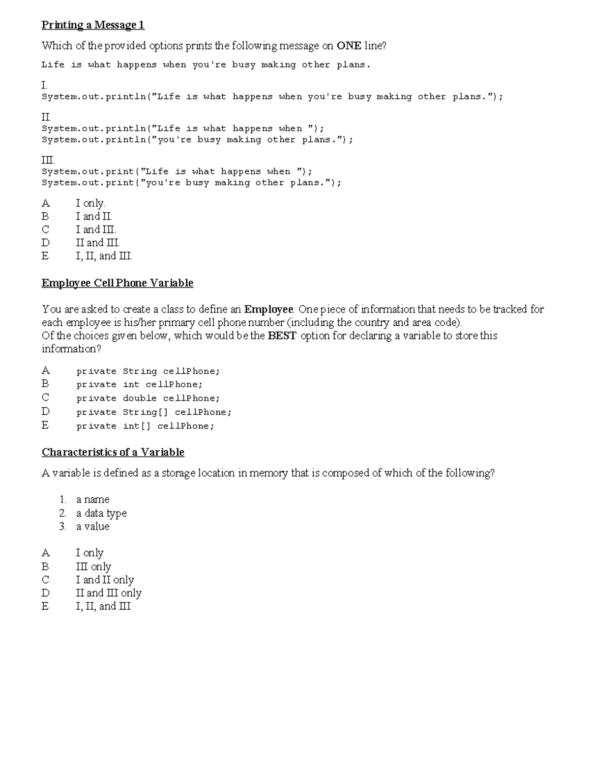 Unit 1 Error - Printing a Message 1 Which of the provided options ...