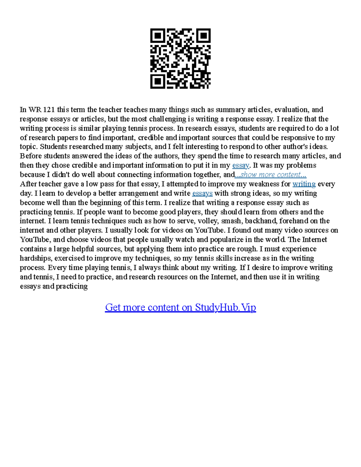 How To Write Response Essay - In WR 121 this term the teacher teaches ...