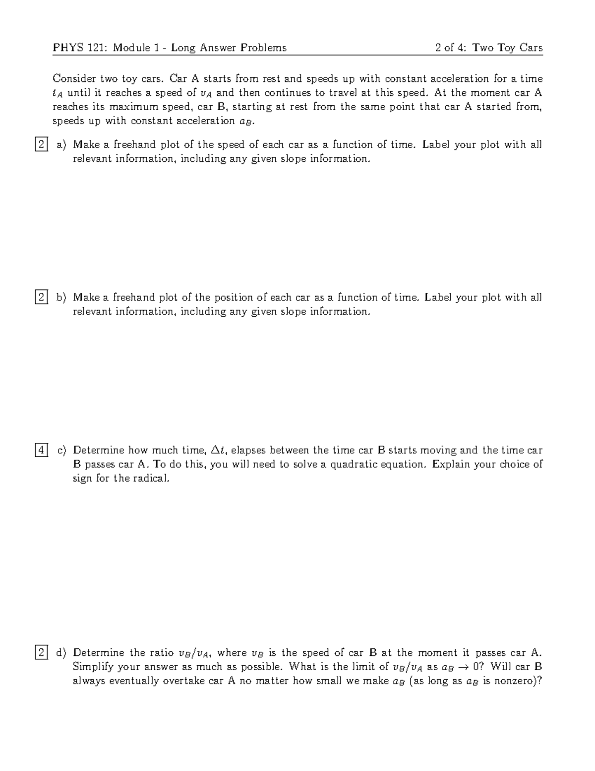 Problem 1-2 Two Toy Cars - PHYS 121: Module 1 - Long Answer Problems 2 ...