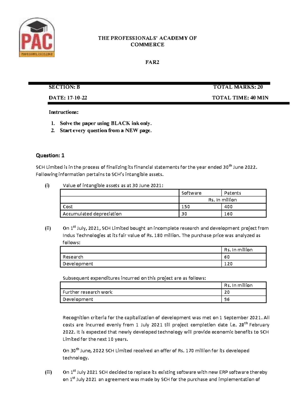 Test 1 IAS 38 - notes - THE PROFESSIONALS’ ACADEMY OF COMMERCE FAR ...