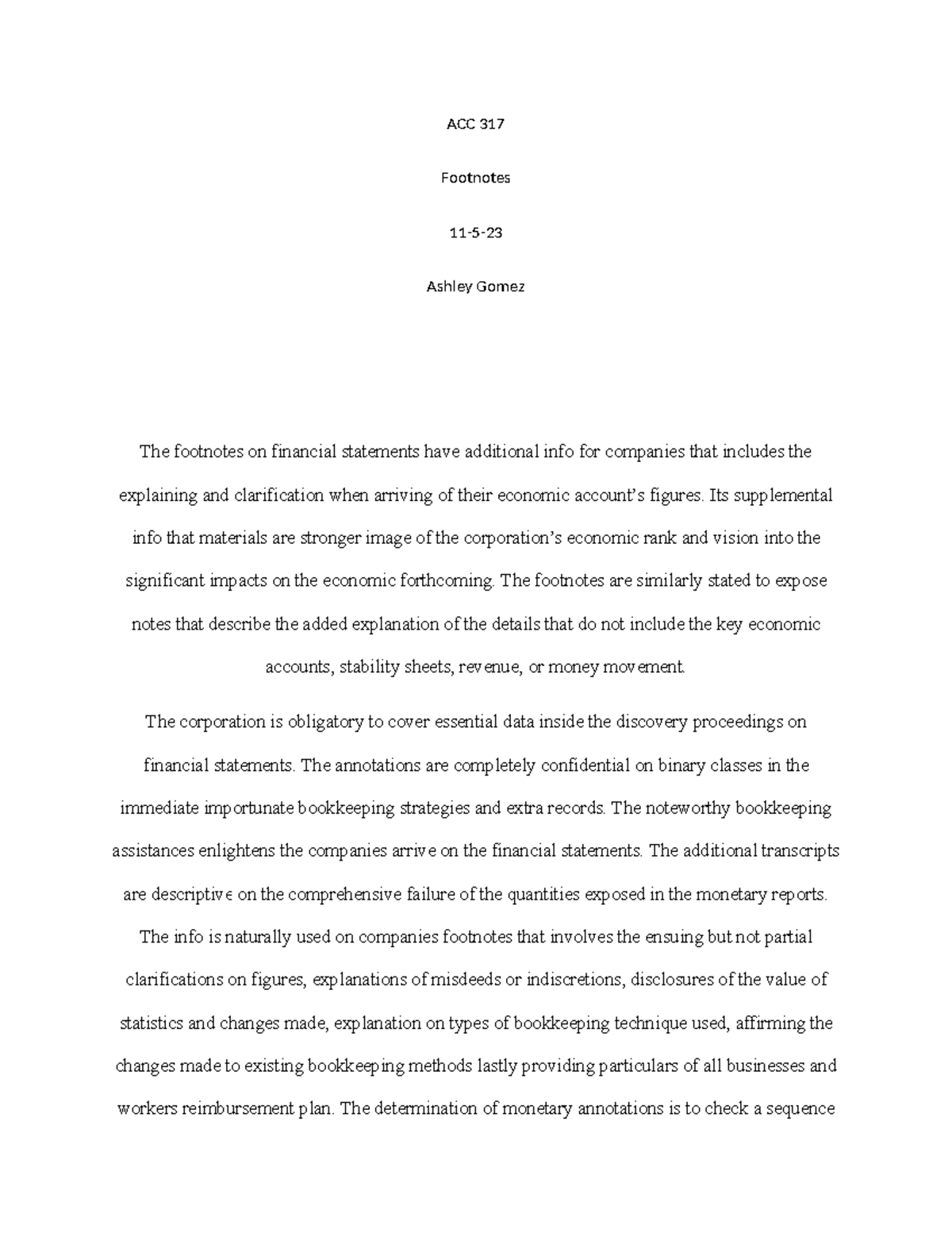 ACC-317 Short Paper - homework - ACC 317 Footnotes 11-5- Ashley Gomez ...