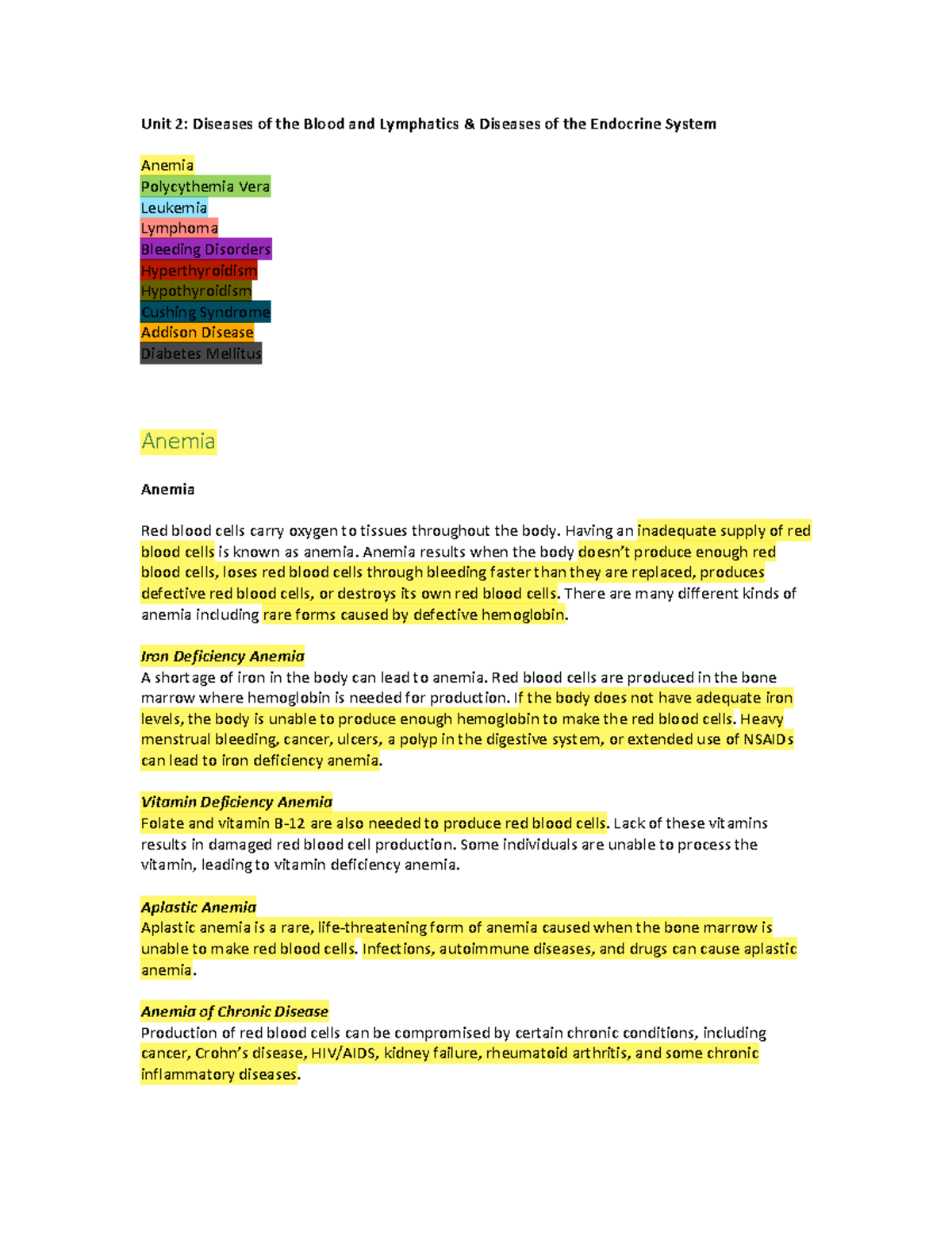 Human Disease - Written Lectures Unit 2 - Unit 2: Diseases of the Blood ...