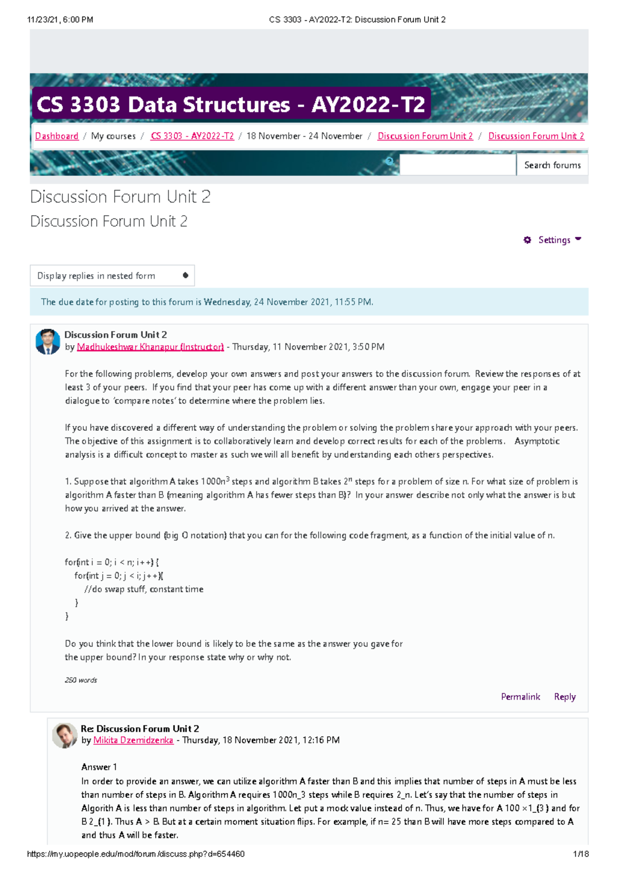 Cs3303 Data Structure Discussion Forum Unit 2 Cs 3303 Data Structures Ay2022 T Discussion