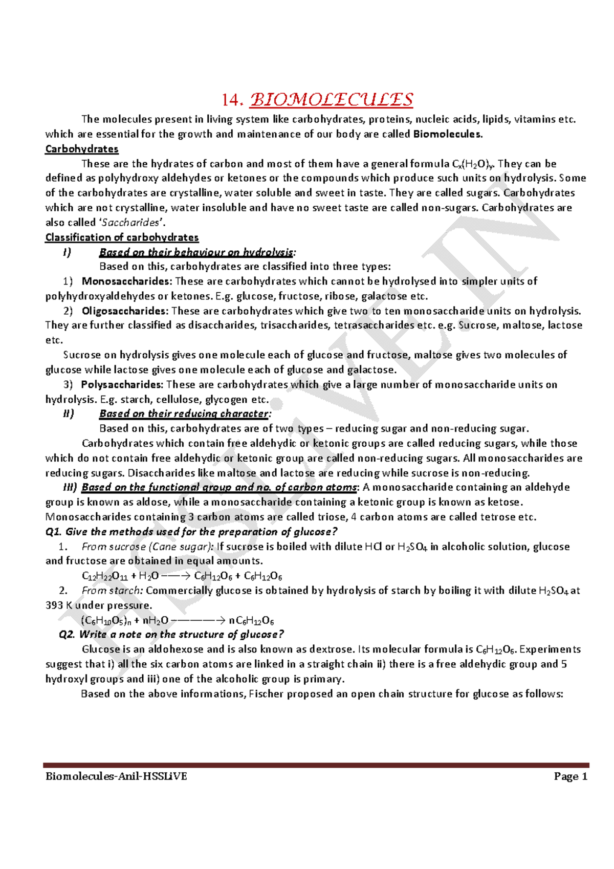 14. Biomolecules - 14. BIOMOLECULES The molecules present in living ...