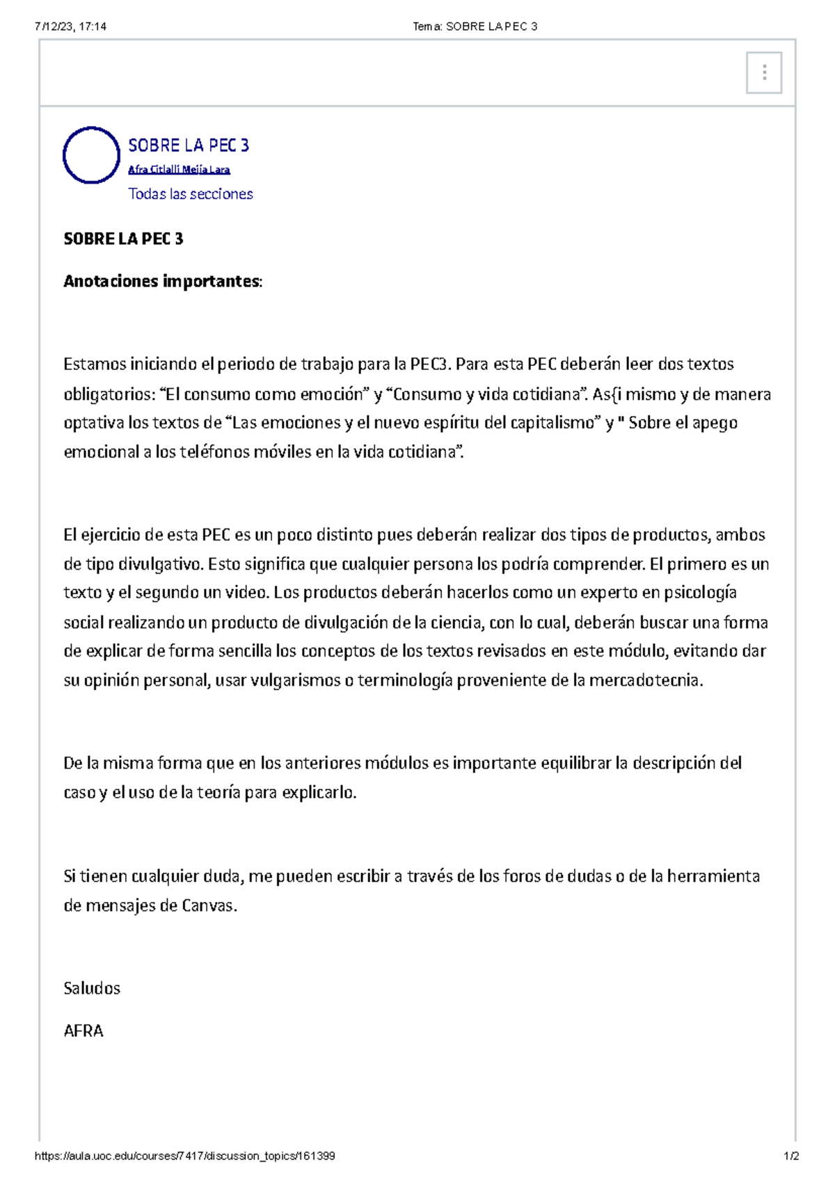 pec3 enunciado profe - 7/12/23, 17:14 Tema: SOBRE LA PEC 3 - Studocu