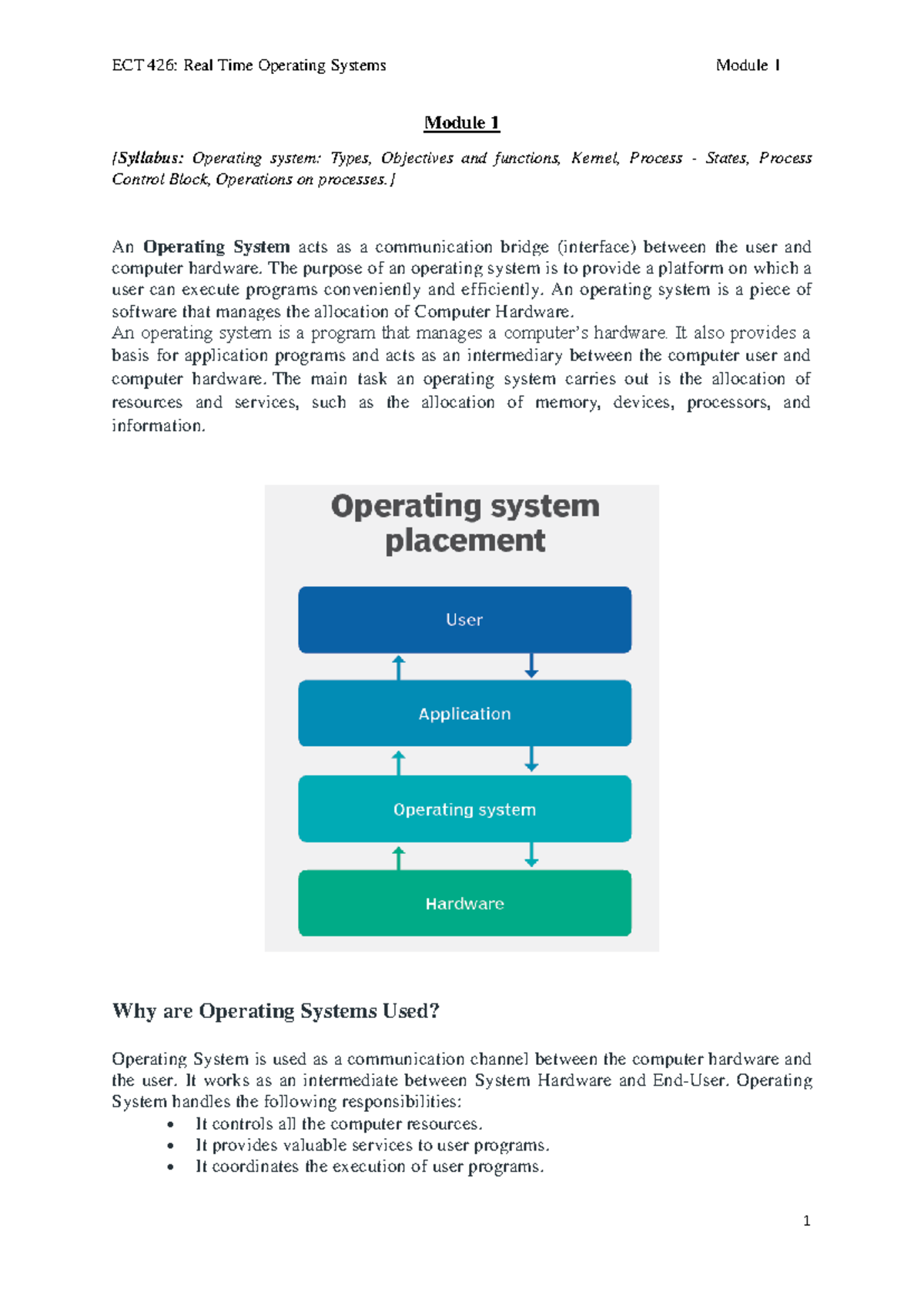 Rtosmod 1 Ect 426 Real Time Operating Systems Module 1 Module 1 [syllabus Operating System