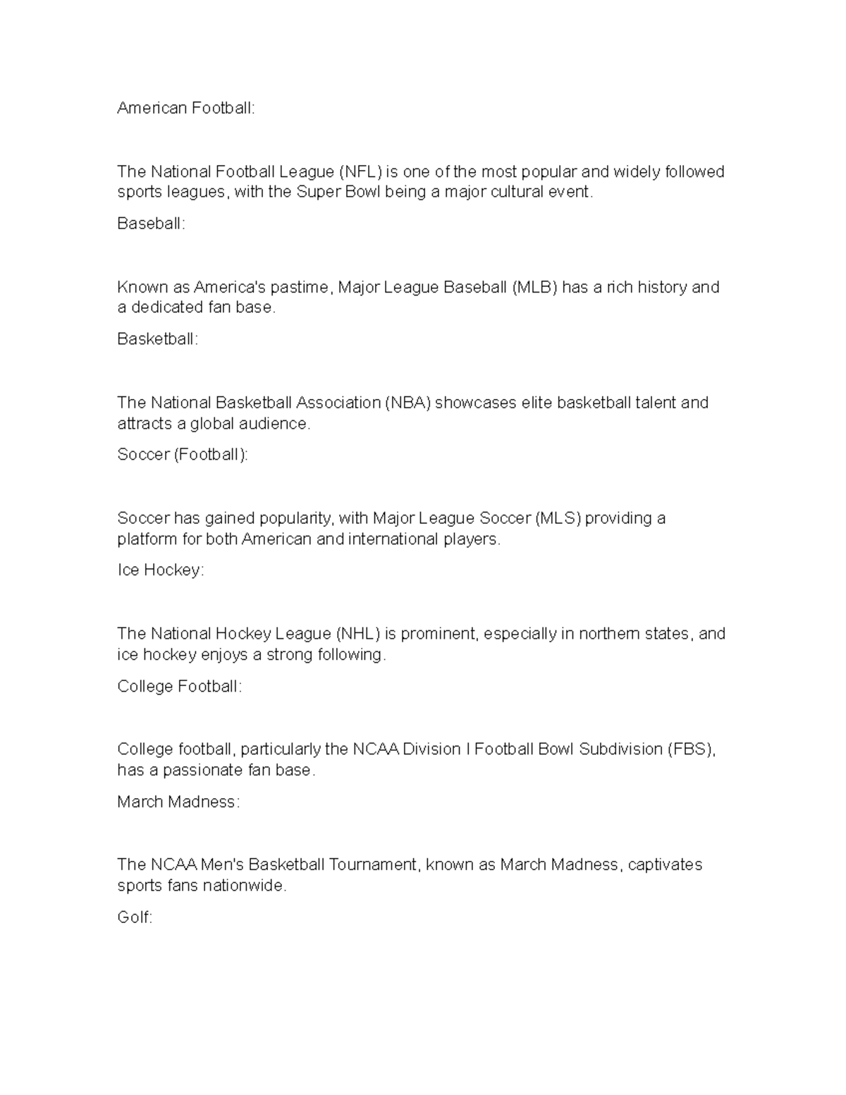 L10 - Documento - American Football: The National Football League (NFL ...