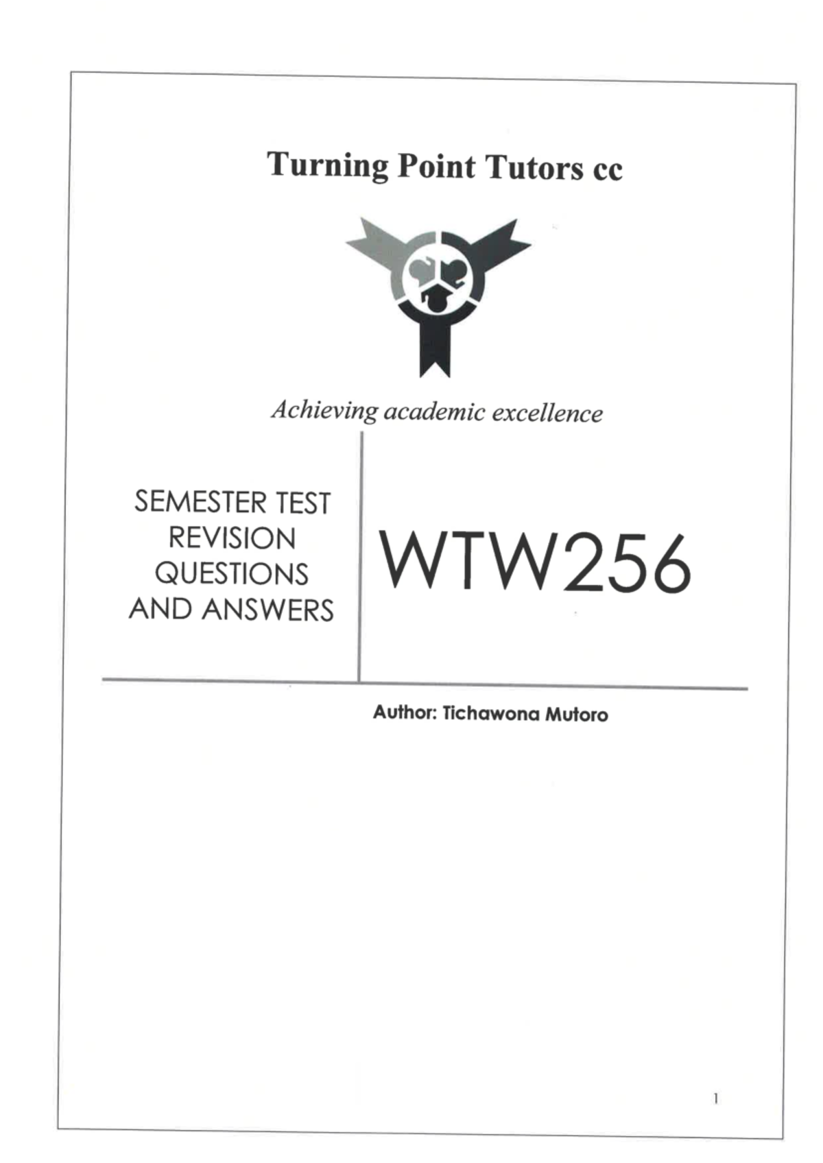 TPT WTW256 Questions and answers - WTW 256 - Studocu