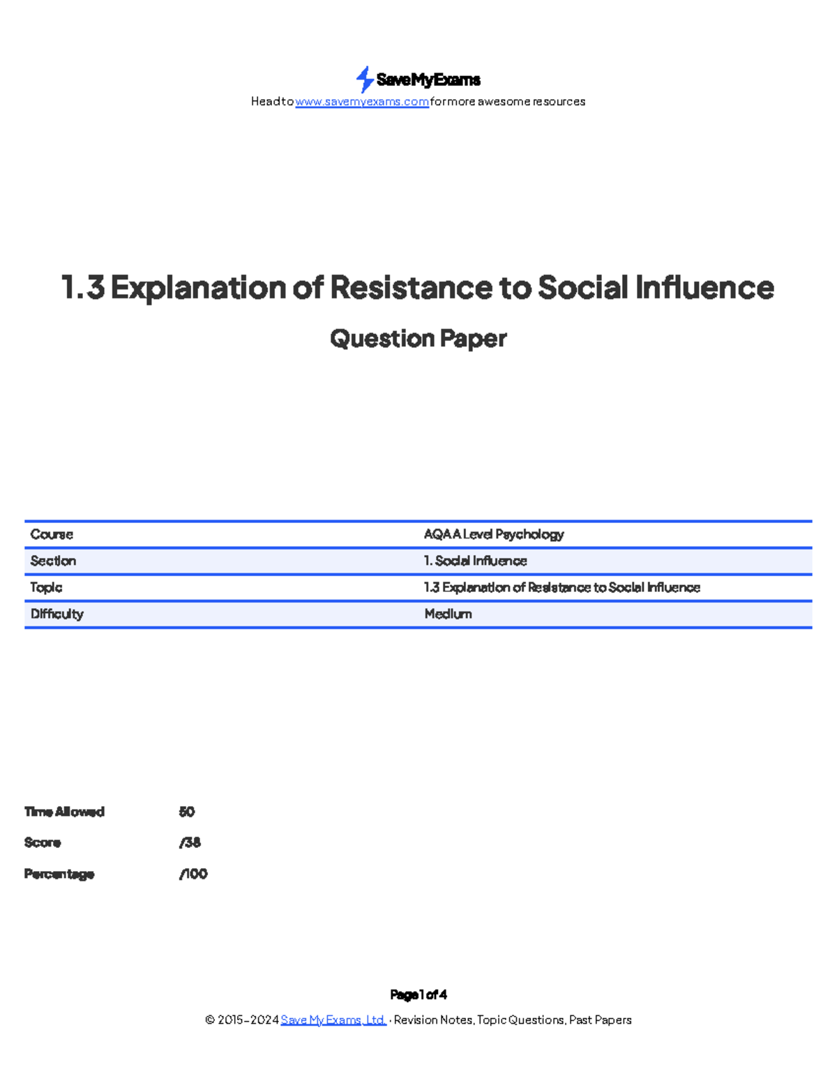 Explanation of Resistance to Social Influence - Page 1 of 4 1 ...