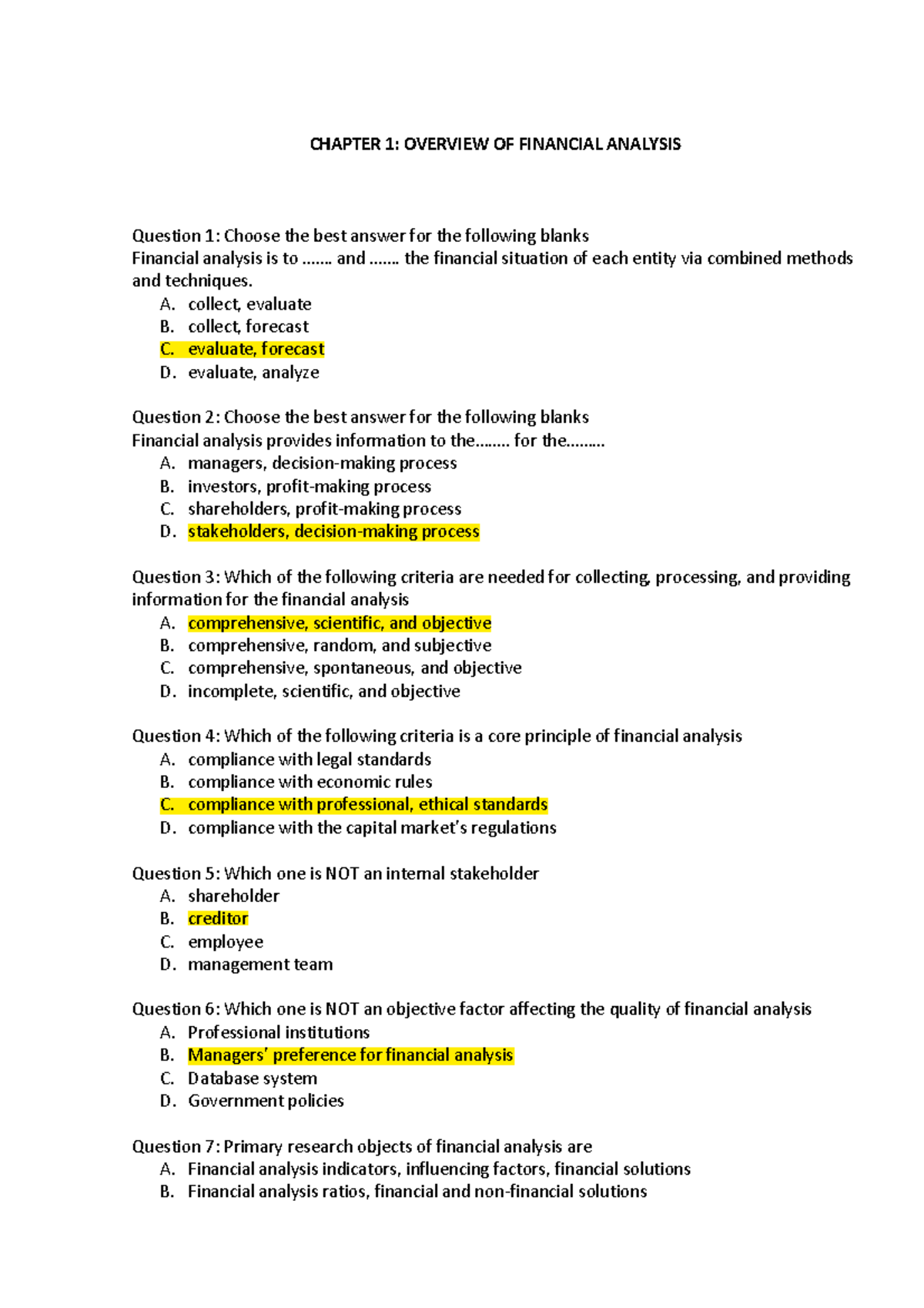 Chapter 1 MCQs - abcd - CHAPTER 1: OVERVIEW OF FINANCIAL ANALYSIS ...
