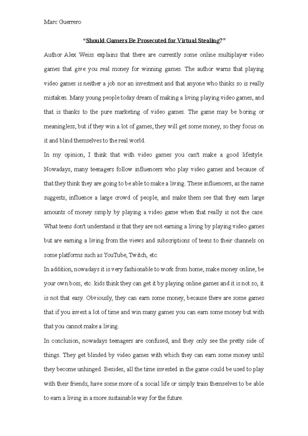 Reader Response - Should Gamers Be Prosecuted for Virtual Stealing ...