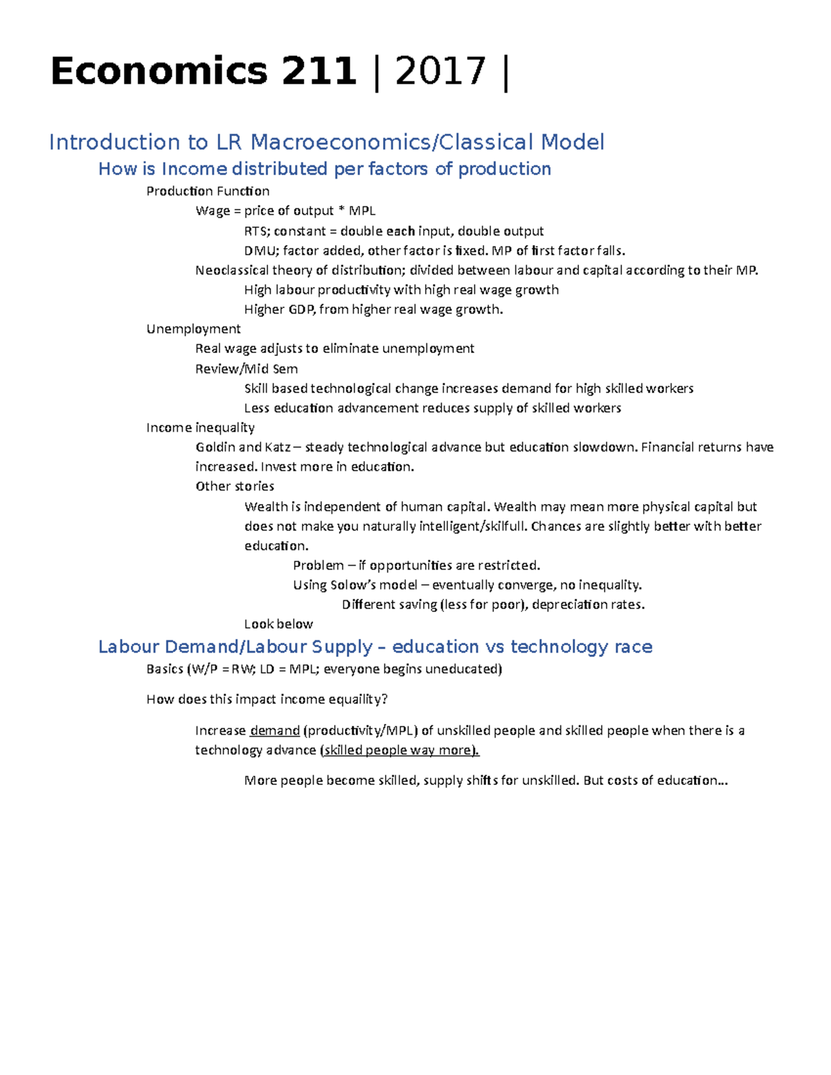 Economics 211 Exam Notes - Economics 211 2017 Introduction to LR Model ...