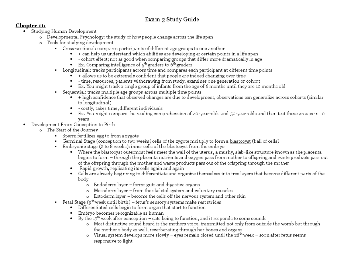 Exam 3 Study Guide - Exam 3 Study Guide Chapter 11: Studying Human ...