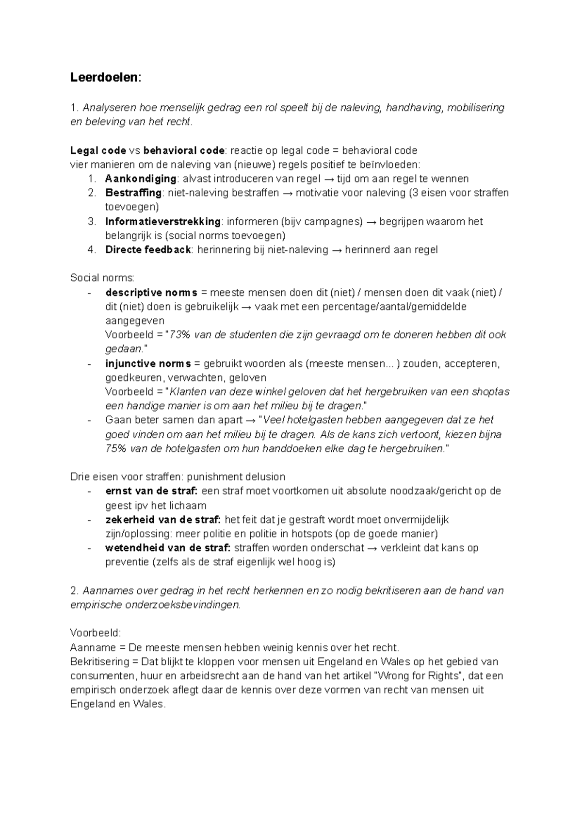 Recht En Gedrag Leerdoelen Uitgewerkt Begrippen Leerdoelen
