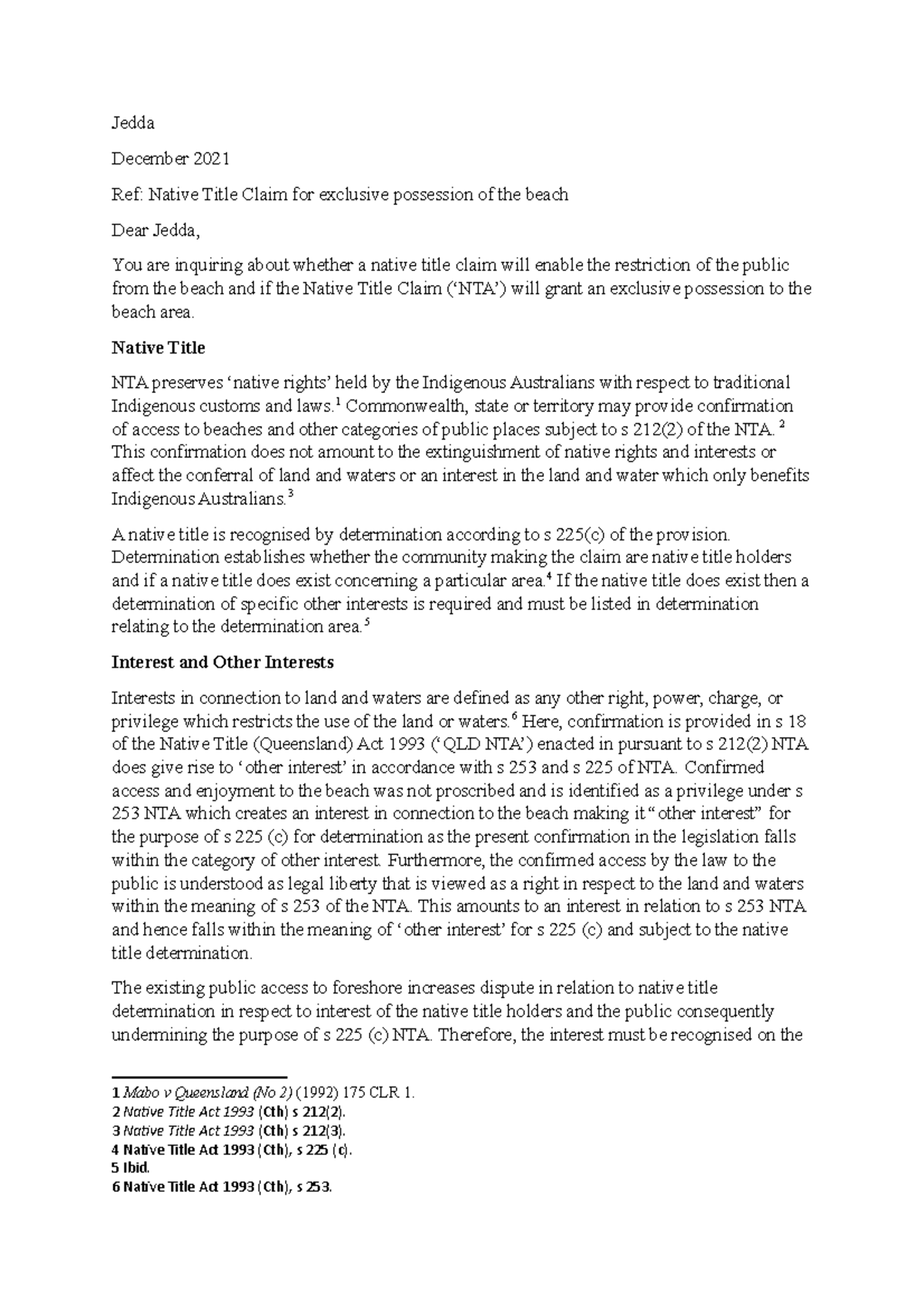 LLB301 Client letter final 1 - Jedda December 2021 Ref: Native Title ...