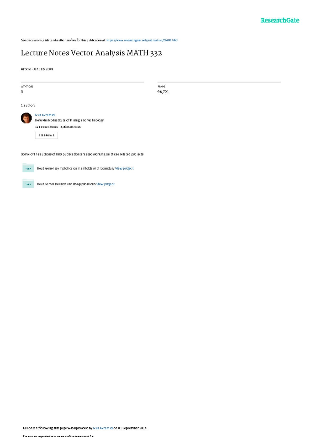 Lecture Notes Vector Analysis MATH 332 - See discussions, stats, and ...