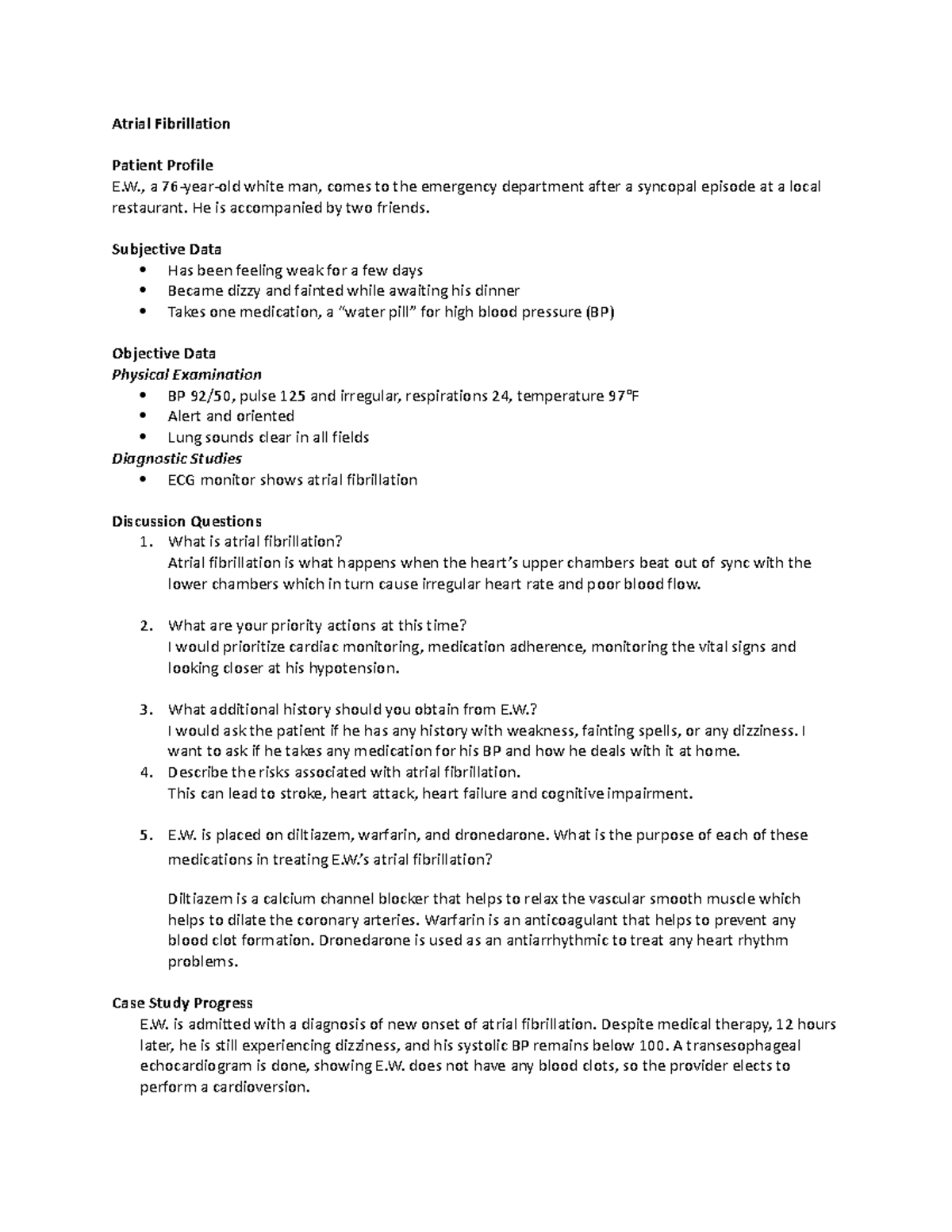 Atrial Fibrillation case study - Atrial Fibrillation Patient Profile E ...