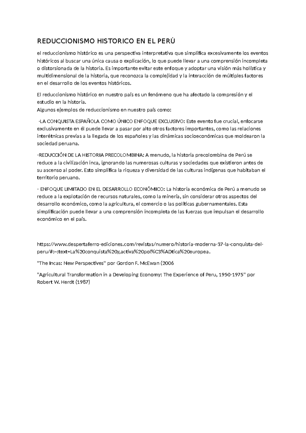 Reduccionismo Historico EN EL PERÚ - REDUCCIONISMO HISTORICO EN EL PERÚ ...