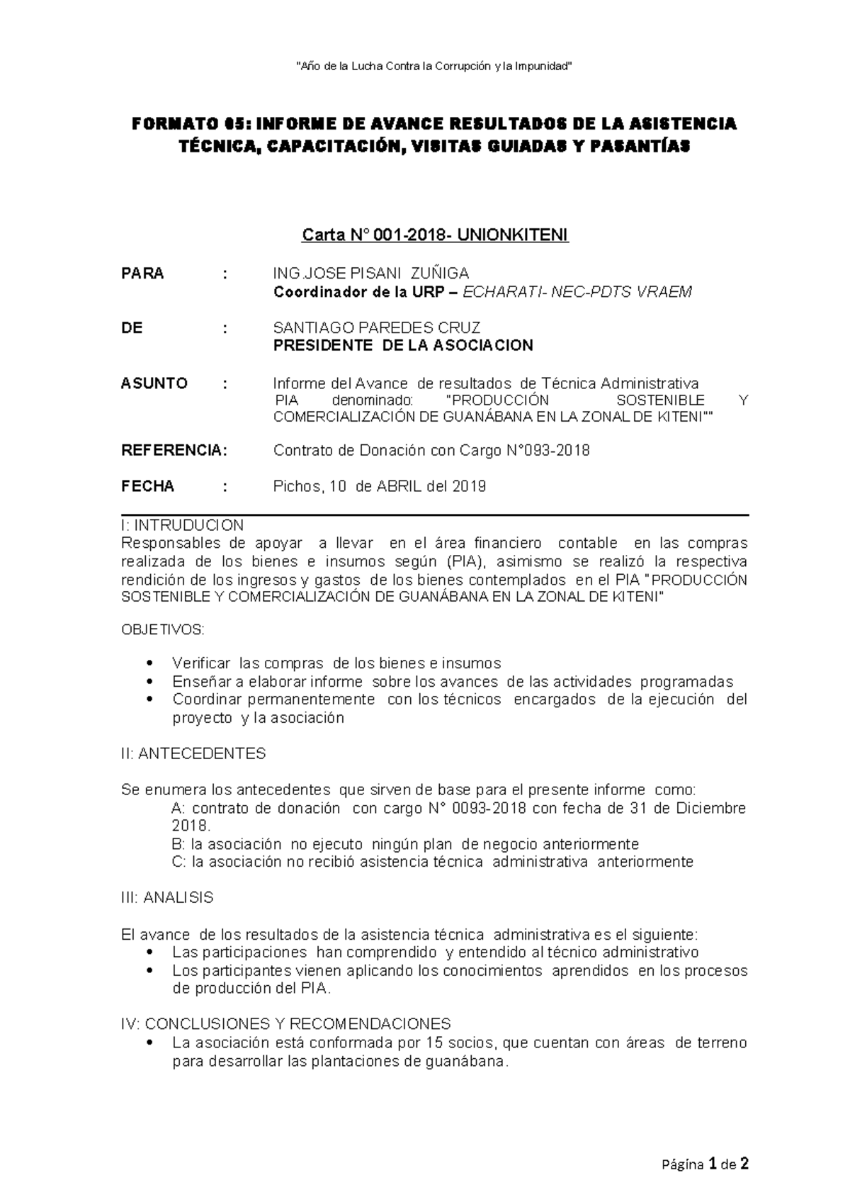 FO5- Informe DE Avanc Asitencia Tecnica O Capacitación - Anexo 05 ...