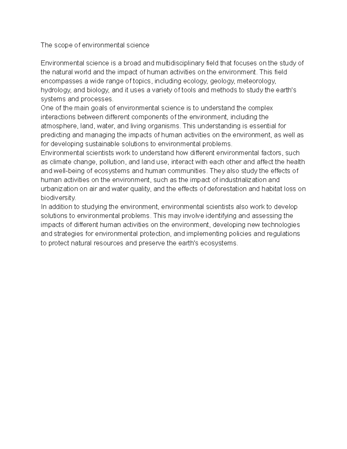 The scope of environmental science - The scope of environmental science ...