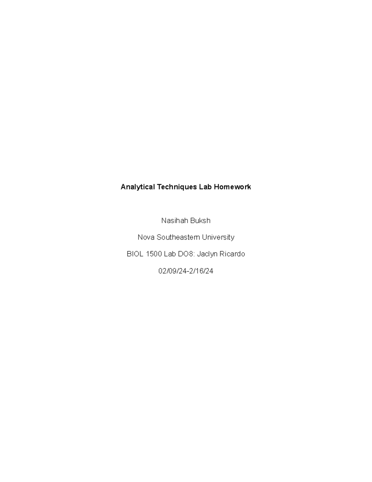 Analytical Techniques Lab Homework - Analytical Techniques Lab Homework ...