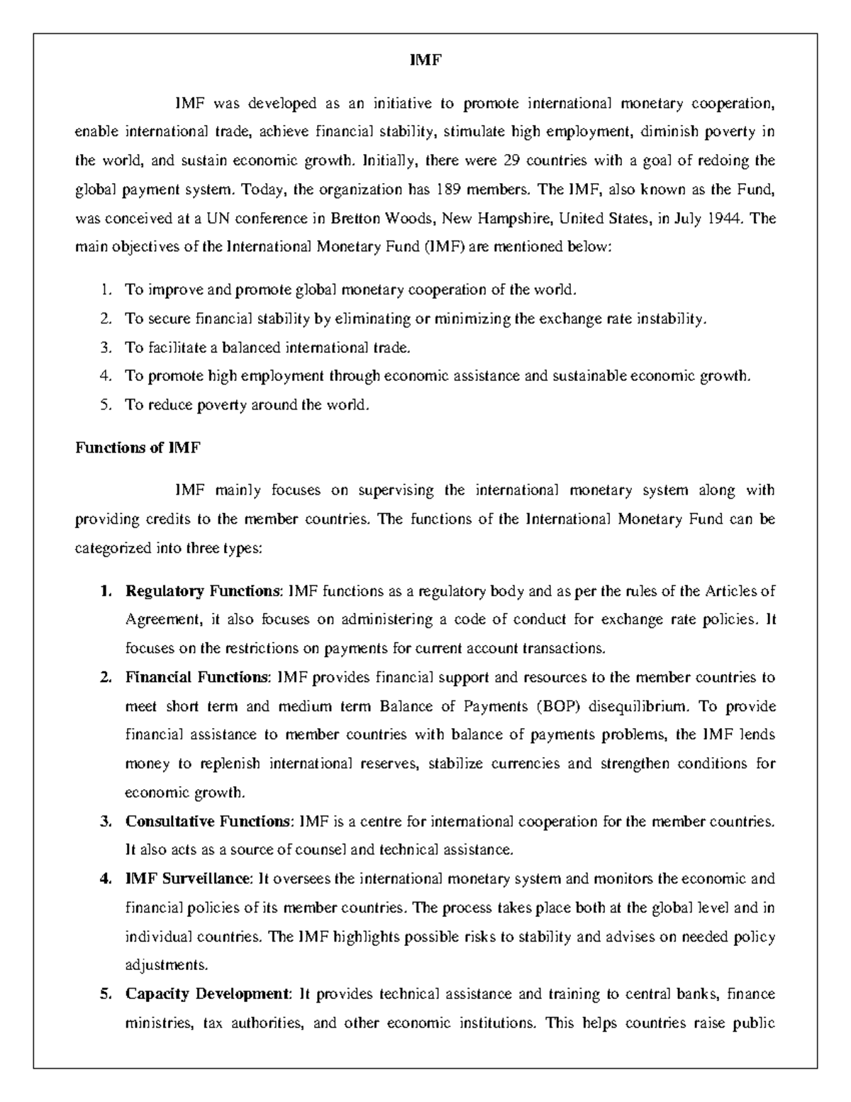 IMF - It's lecture notes - IMF IMF was developed as an initiative to ...