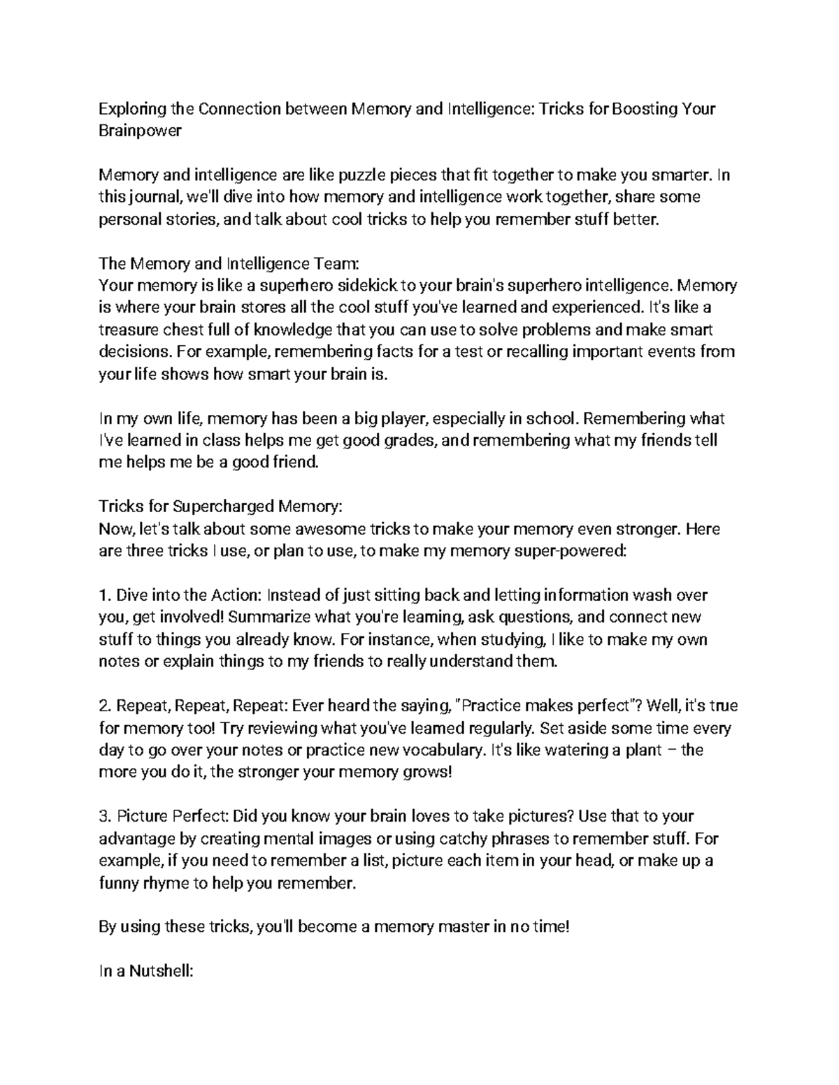 Psyc 1504 01 Ay2024 T3 Learning Journal Unit 4 Exploring The Connection Between Memory And