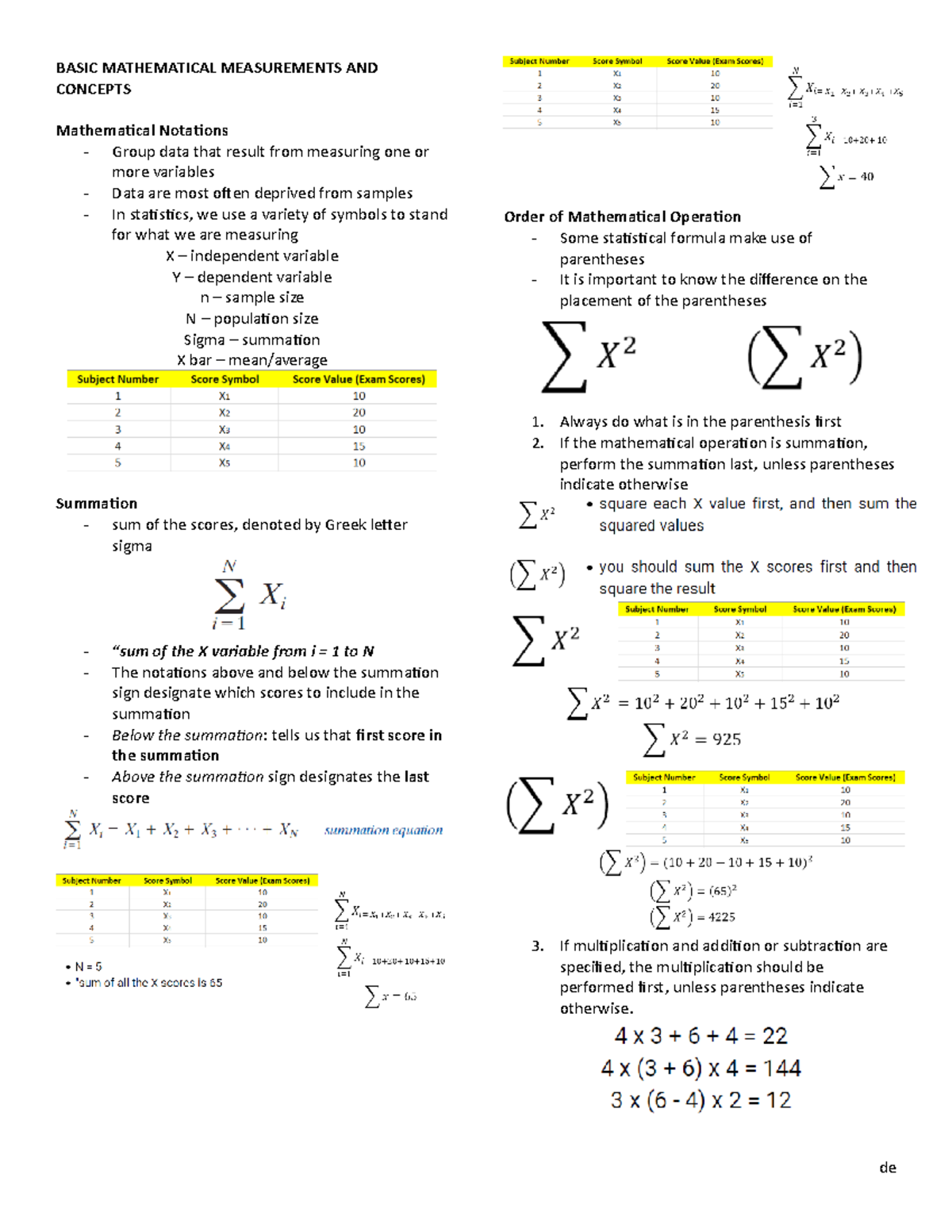 Basic Mathematical Measurements AND Concepts - BASIC MATHEMATICAL ...