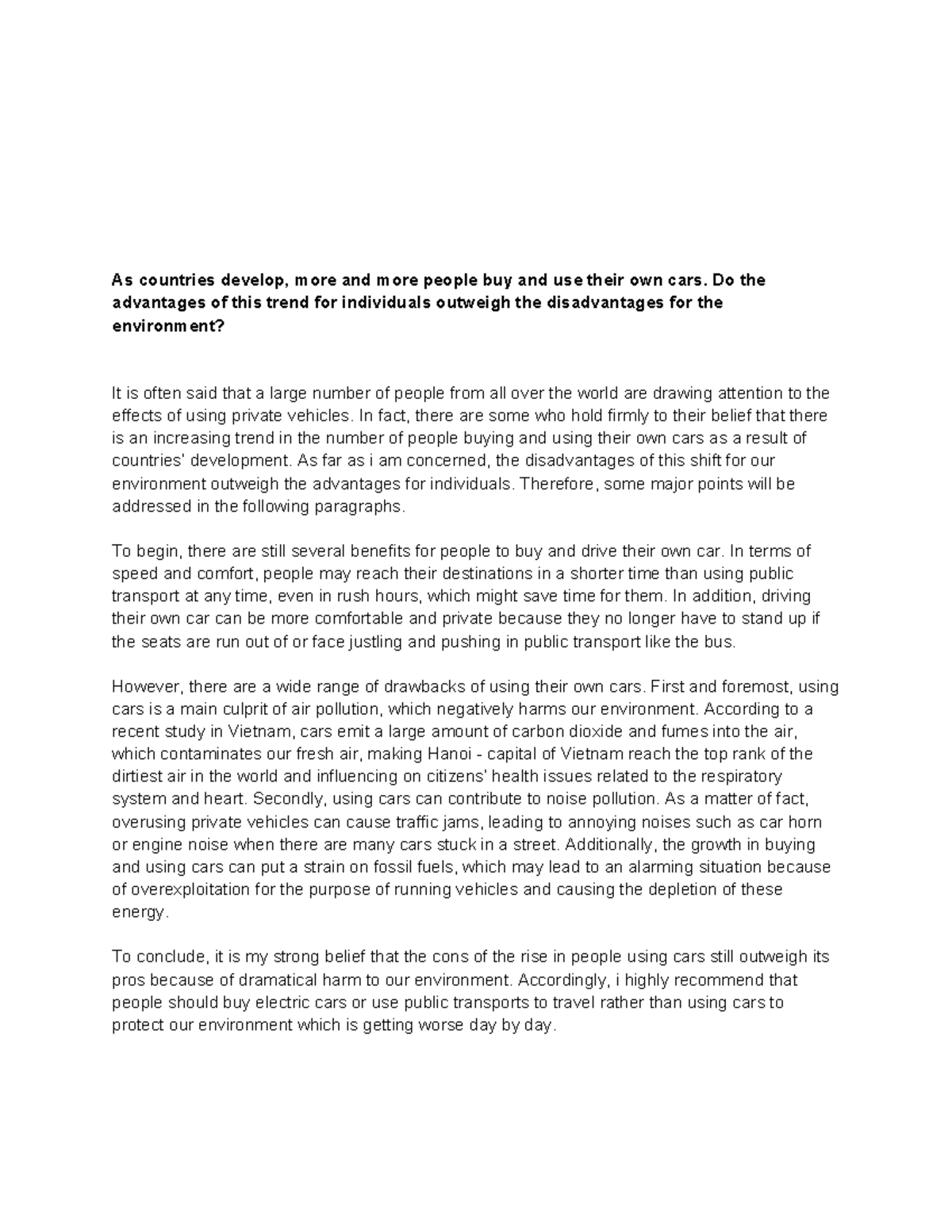 Ielts writing task 2 - As countries develop, more and more people buy ...