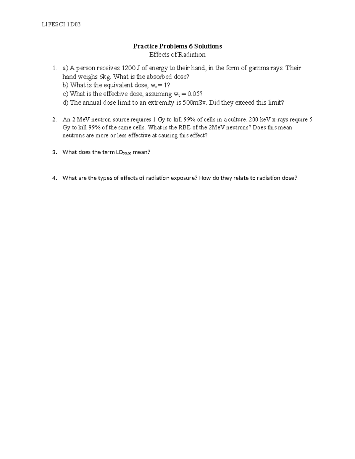 Practice Problems 6 P Lifesci 1d Practice Problems 6 Solutions