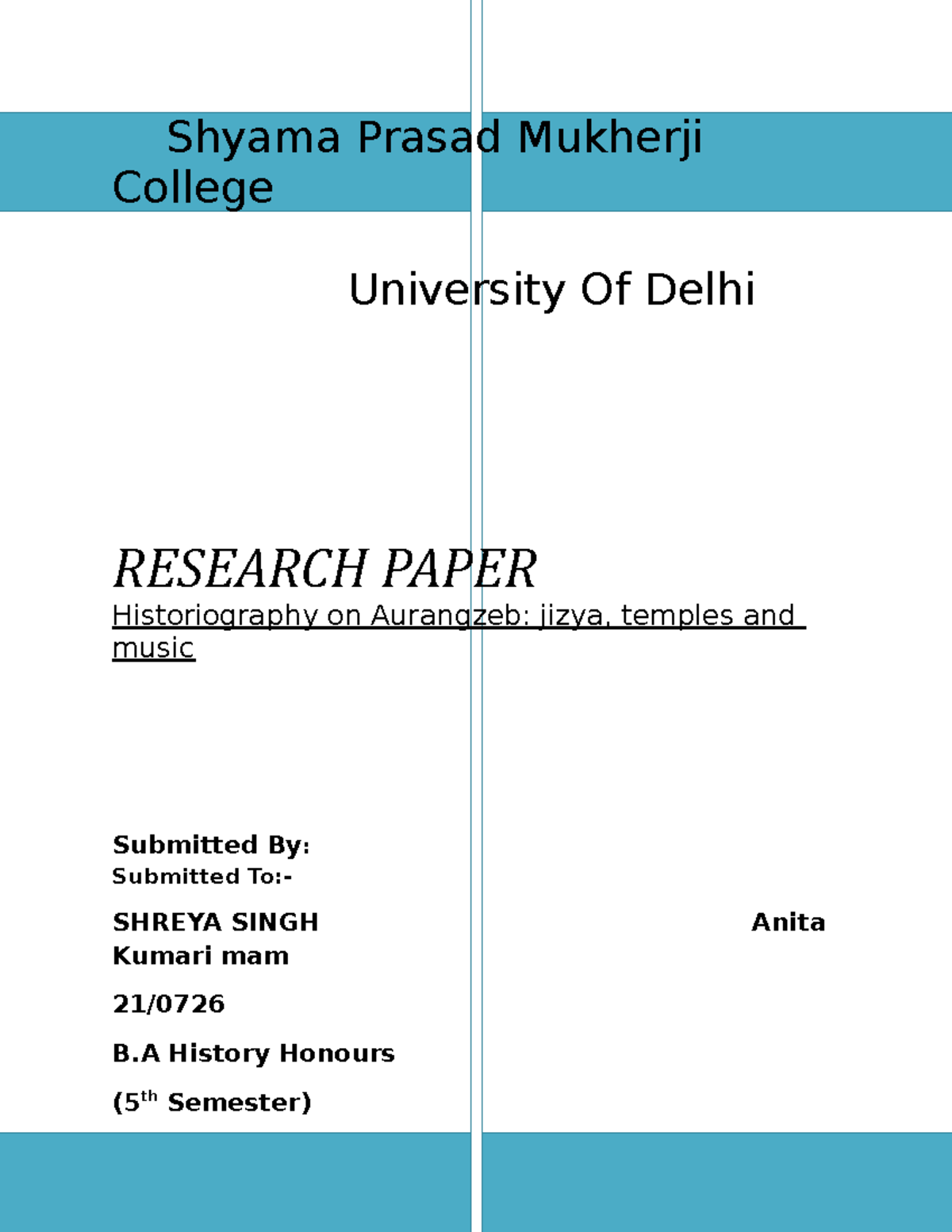 HOI-7 Research Paper - Shyama Prasad Mukherji College University Of ...