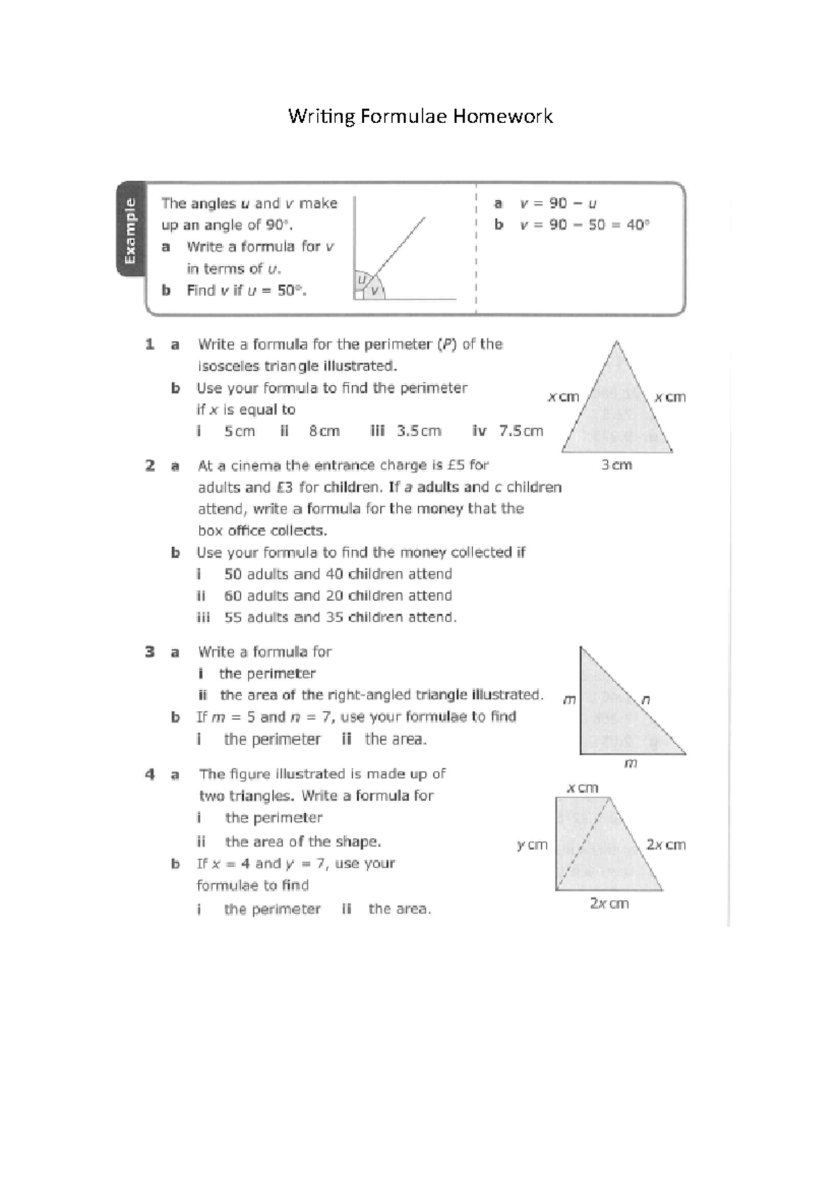 Writing Formulae Homework - Studocu